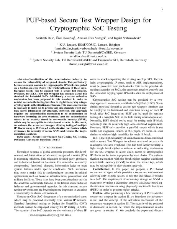 (PDF) PUF-based secure test wrapper design for cryptographic SoC testing