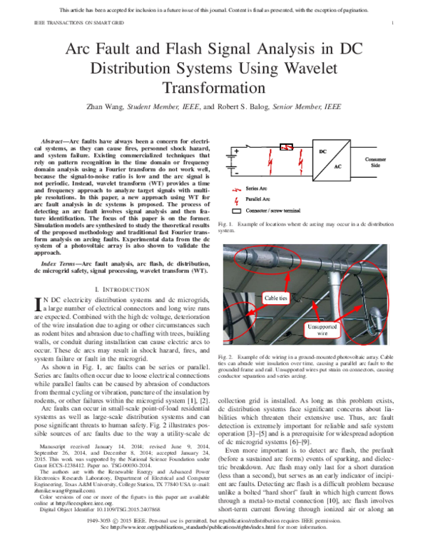 (PDF) Arc Fault and Flash Signal Analysis in DC Distribution Systems Using Wavelet Transformation