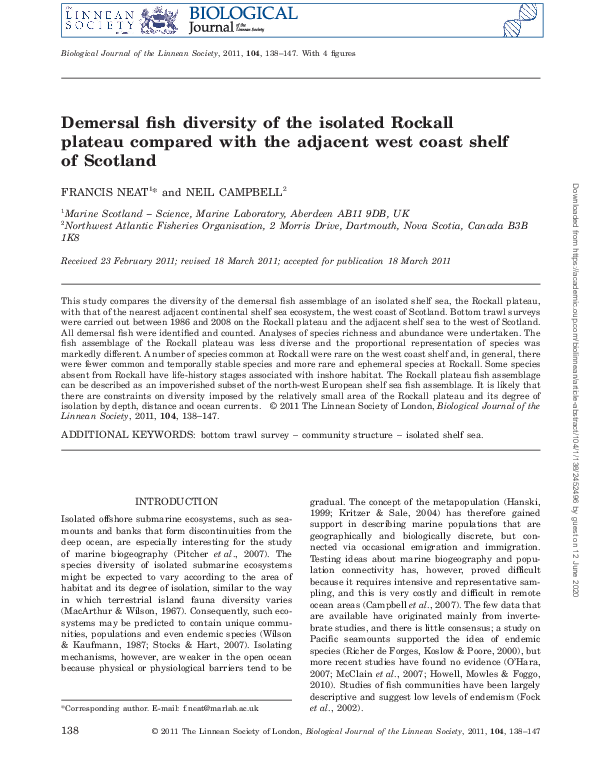 (PDF) Demersal fish diversity of the isolated Rockall plateau compared ...