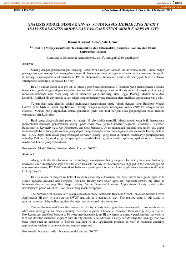 (PDF) Analisis Model Bisnis Kanvas : Studi Kasus Mobile Apps Hi-City