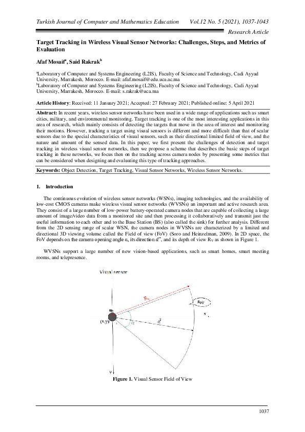 (PDF) Target Tracking in Wireless Visual Sensor Networks: Challenges, Steps, and Metrics of ...