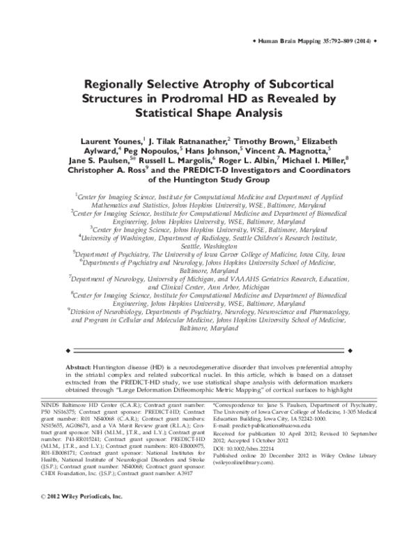 (PDF) Regionally selective atrophy of subcortical structures in prodromal HD as revealed by ...