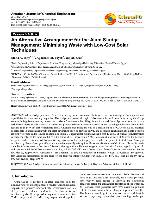 (PDF) Sustainable Alum Sludge Management via Solar Dewatering