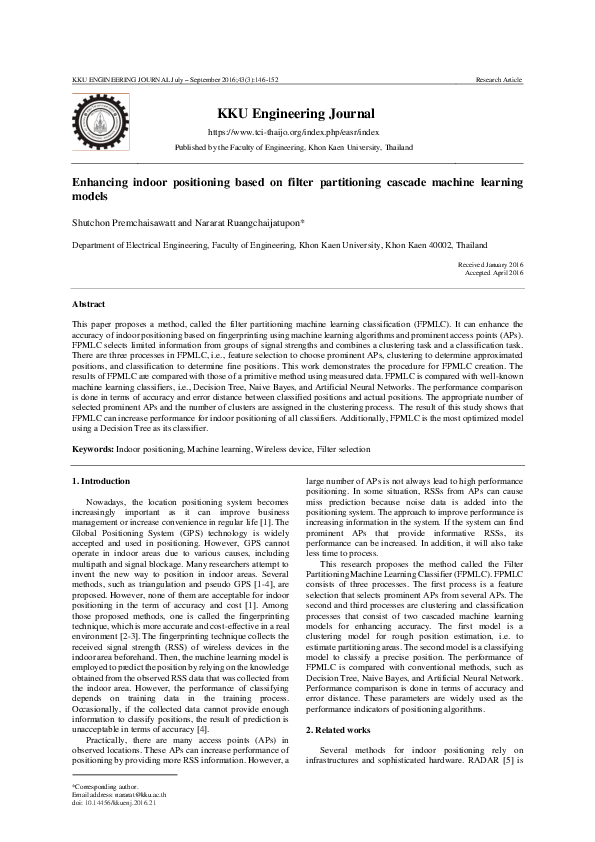 (PDF) Enhancing indoor positioning based on filter partitioning cascade machine learning models
