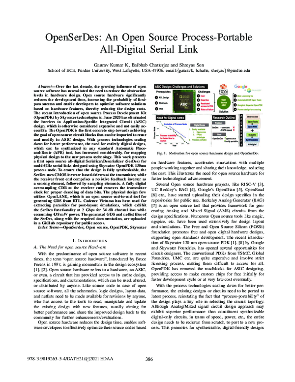 (PDF) OpenSerDes: An Open Source Process-Portable All-Digital Serial Link