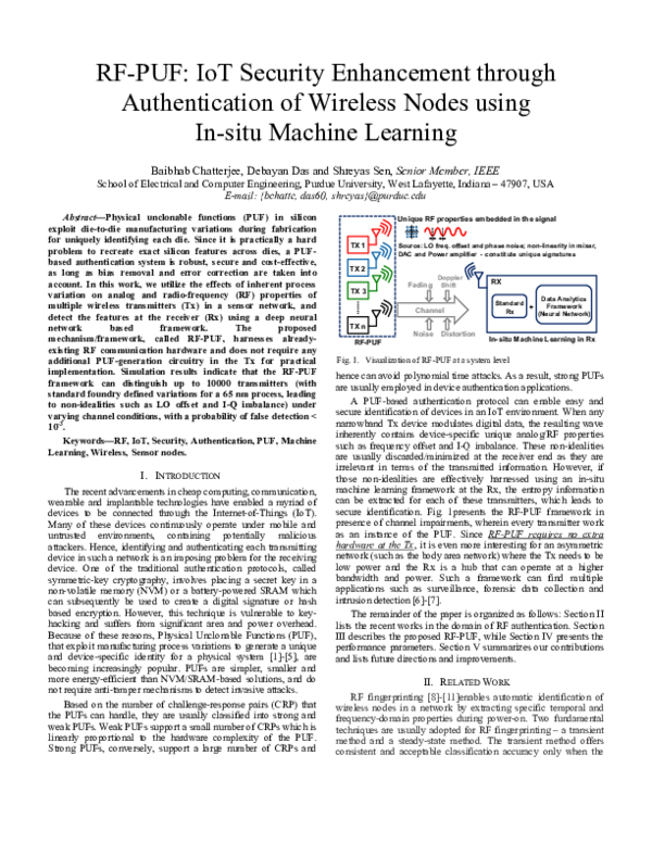 Pdf Rf Puf Iot Security Enhancement Through Authentication Of Wireless Nodes Using In Situ