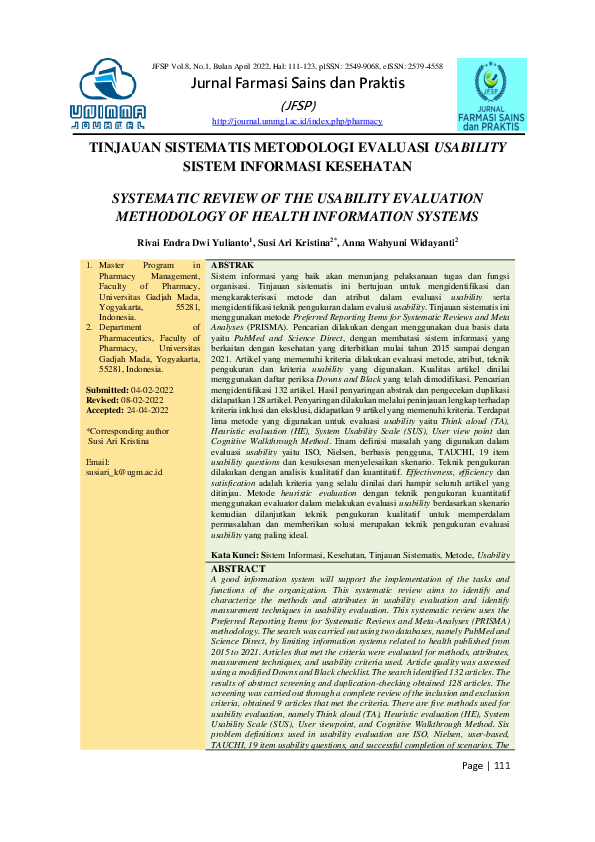 (PDF) Systematic Review of the Usability Evaluation Methodology of Health Information Systems ...