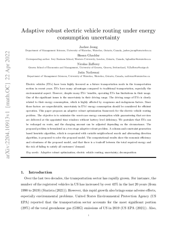 (PDF) Adaptive robust electric vehicle routing under energy consumption uncertainty | Jatin ...