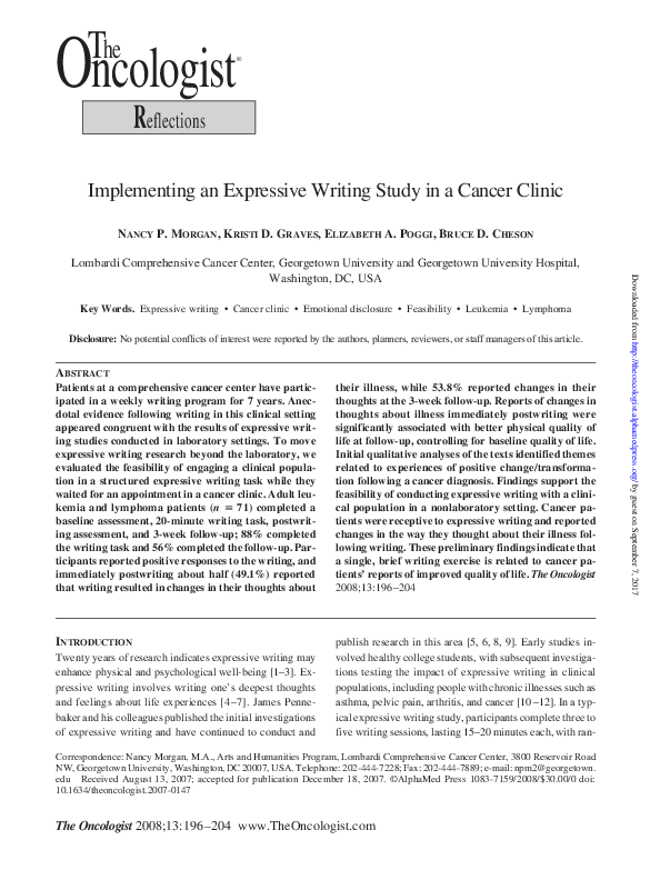 (PDF) Implementing an Expressive Writing Study in a Cancer Clinic