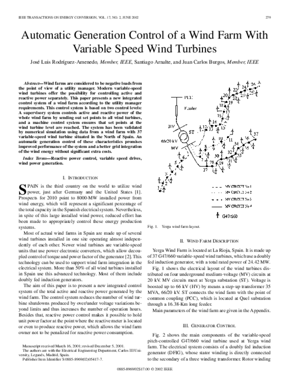 (PDF) Automatic generation control of a wind farm with variable speed wind turbines