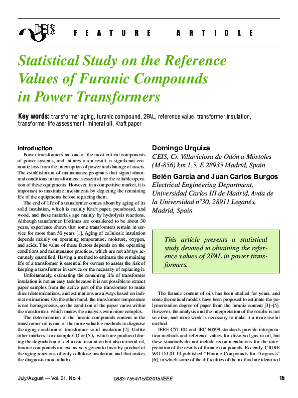 (PDF) Statistical study on the reference values of furanic compounds in ...