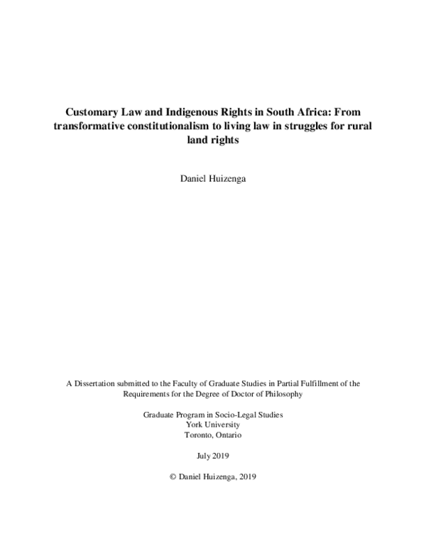 (PDF) Customary Law and Indigenous Rights in South Africa: From ...
