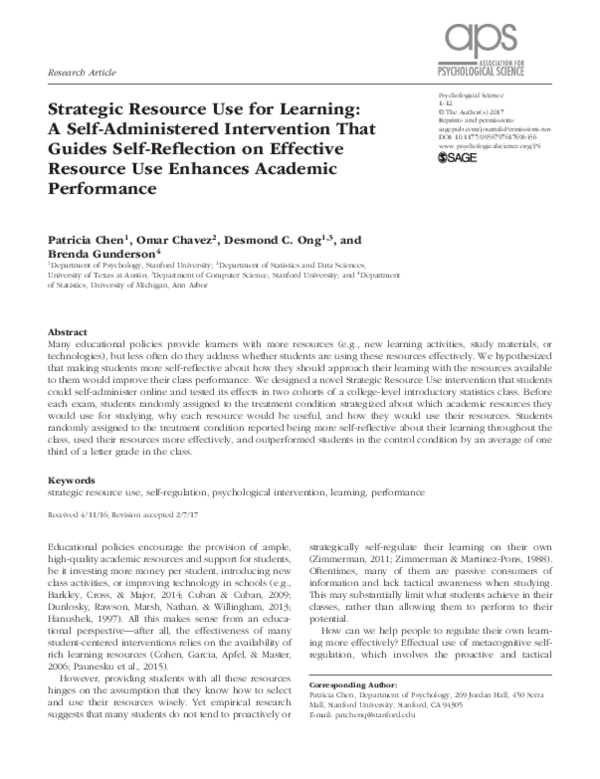(PDF) Strategic Resource Use for Learning: A Self-Administered ...