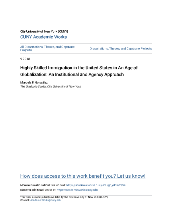 (PDF) Highly Skilled Immigration in the United States in An Age of ...