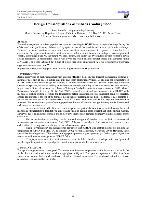 (PDF) Design Considerations of Subsea Cooling Spool