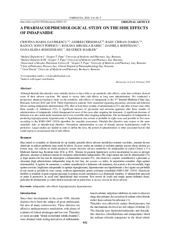 (PDF) A Pharmacoepidemiological Study on the Side Effects of Indapamide
