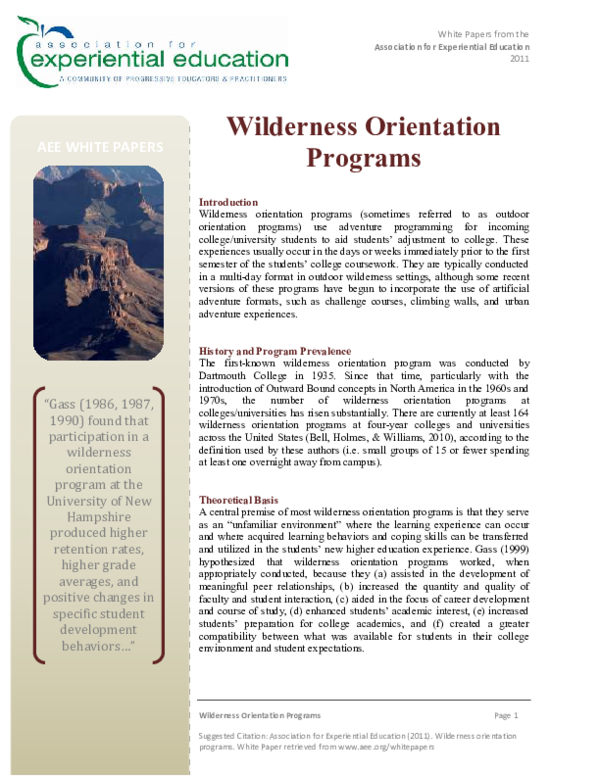 (PDF) Wilderness orientation programs