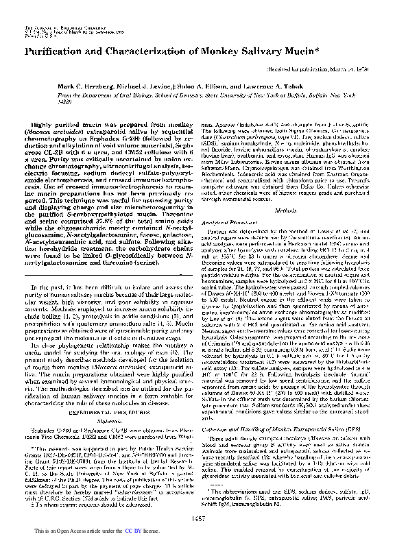 (PDF) Purification and characterization of monkey salivary mucin