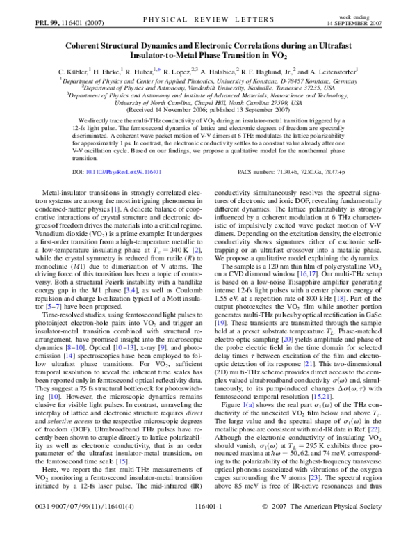 (PDF) Coherent Structural Dynamics and Electronic Correlations during an Ultrafast Insulator-to ...