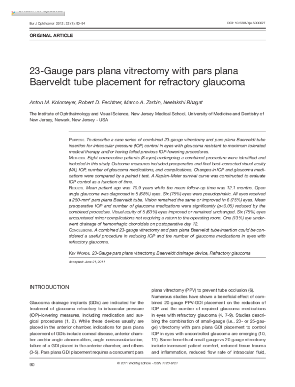 (PDF) 23-Gauge pars plana vitrectomy with pars plana Baerveldt tube ...