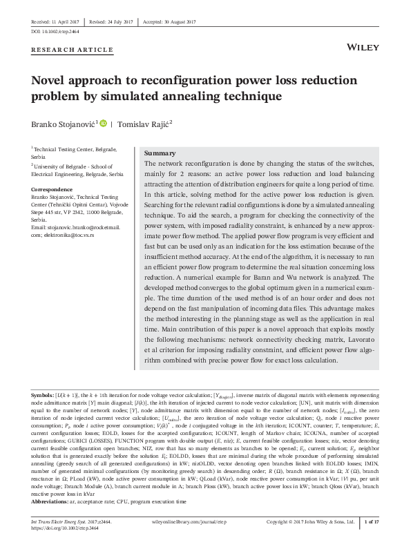 Pdf Novel Approach To Reconfiguration Power Loss Reduction Problem By Simulated Annealing