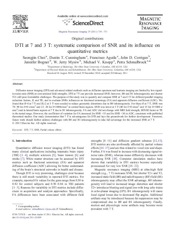 (PDF) DTI at 7 and 3 T: systematic comparison of SNR and its influence ...