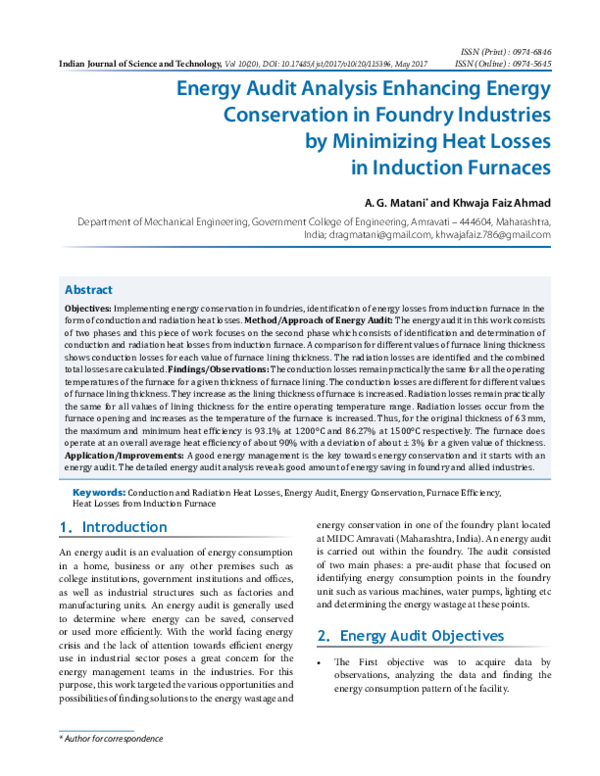 (PDF) Energy Audit Analysis Enhancing Energy Conservation in Foundry ...