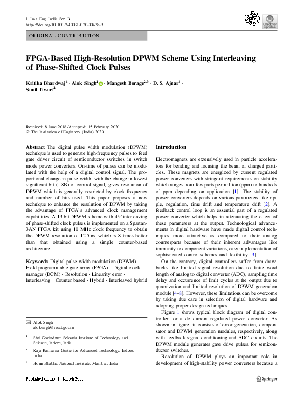 Pdf Fpga Based High Resolution Dpwm Scheme Using Interleaving Of Phase Shifted Clock Pulses