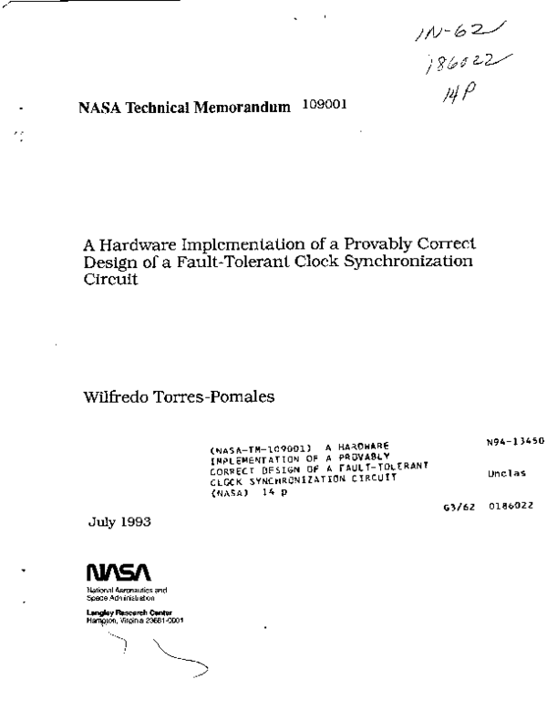 A Hardware Implementation Of A Provably Correct Design Of A Fault