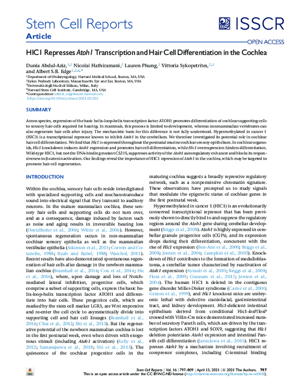 (PDF) HIC1 Represses Atoh1 Transcription and Hair Cell Differentiation ...