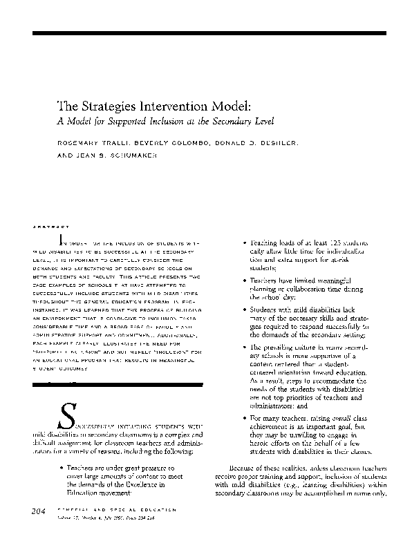 (PDF) The Strategies Intervention Model