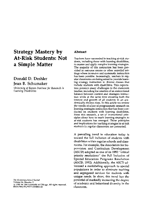 (PDF) Strategy Mastery by At-Risk Students: Not a Simple Matter
