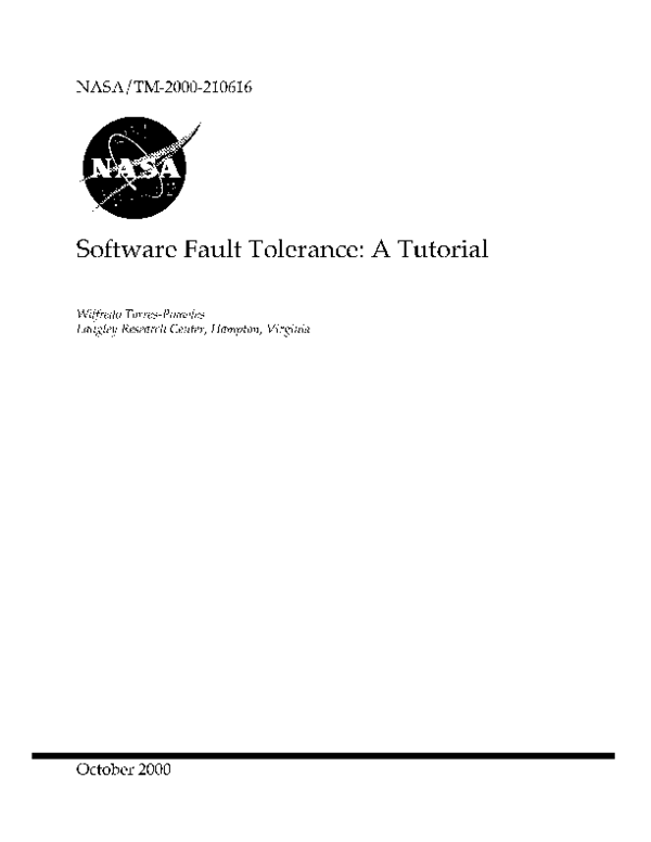Pdf Software Fault Tolerance A Tutorial