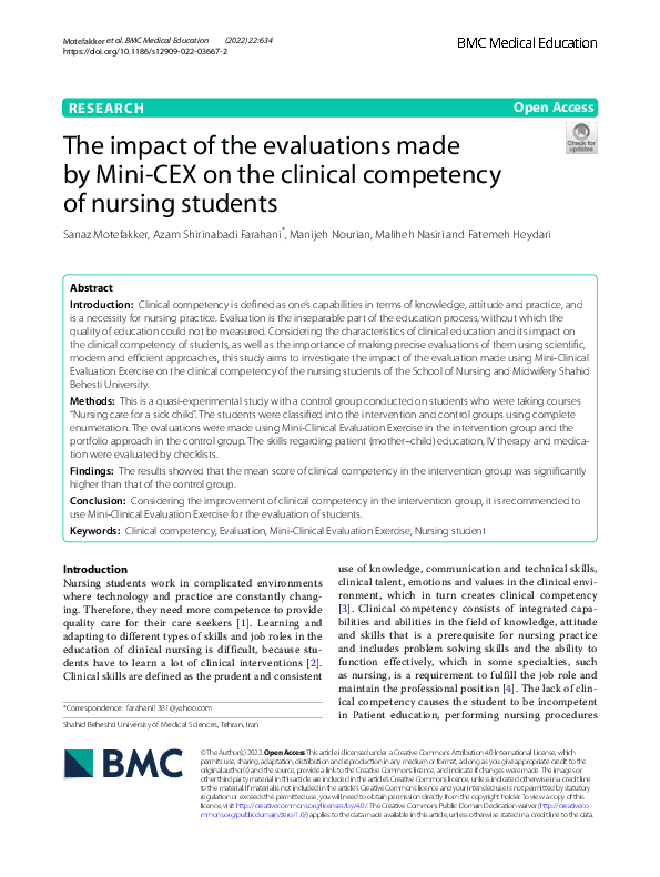 (PDF) The impact of the evaluations made by Mini-CEX on the clinical competency of nursing students