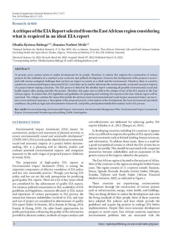(PDF) A critique of the EIA Report selected from the East African ...