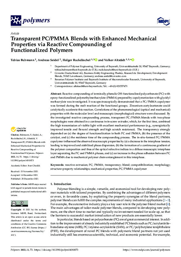 (PDF) Transparent PC/PMMA Blends with Enhanced Mechanical Properties ...
