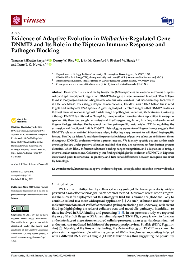 (PDF) Evidence of Adaptive Evolution in Wolbachia-Regulated Gene DNMT2 ...