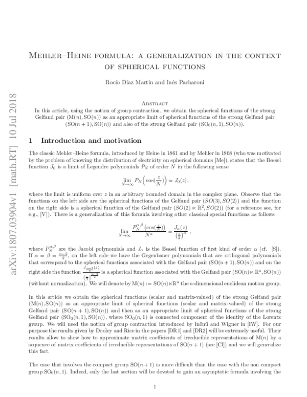 (PDF) Mehler-Heine formula: a generalization in the context of spherical functions