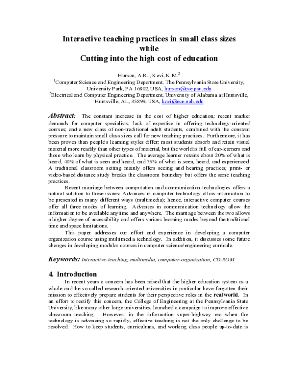 (PDF) Interactive teaching practices in small class sizes while cutting into the high cost of ...