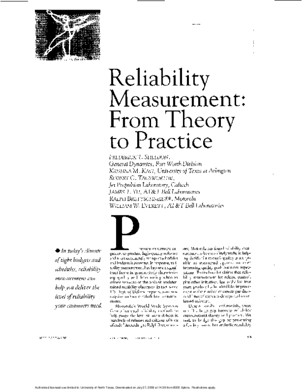 (PDF) Reliability measurement: from theory to practice