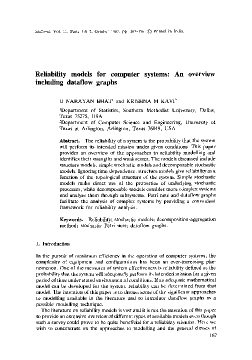 (PDF) Reliability models for computer systems: An overview including dataflow graphs