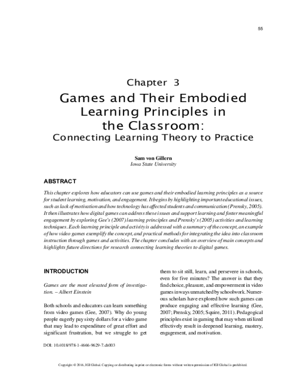 (PDF) Games and Their Embodied Learning Principles in the Classroom