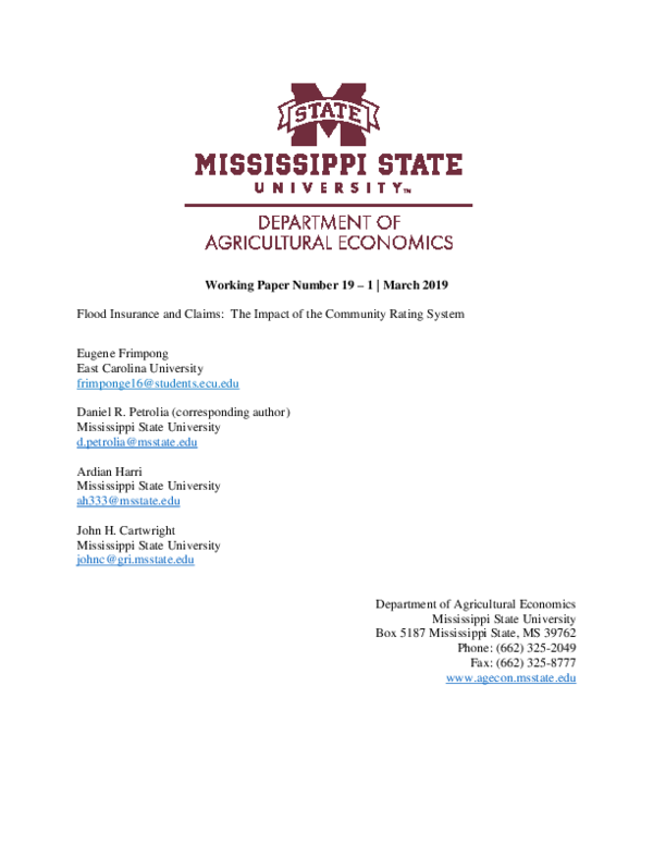 (PDF) Flood Insurance and Claims: The Impact of the Community Rating System