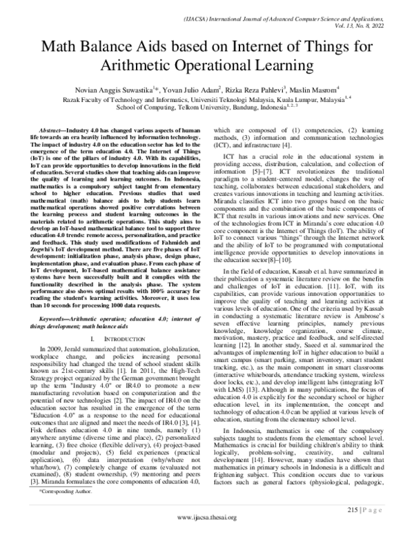 (PDF) Math Balance Aids based on Internet of Things for Arithmetic ...