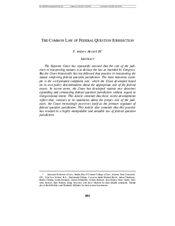 (PDF) The Common Law of Federal Question Jurisdiction