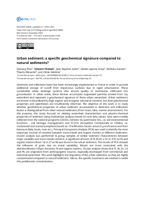 (PDF) Urban sediment: a specific geochemical signature compared to ...
