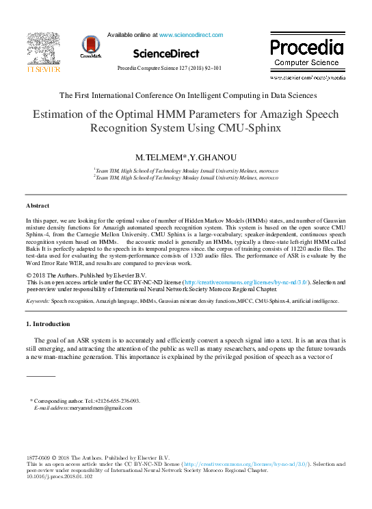 (PDF) Estimation of the Optimal HMM Parameters for Amazigh Speech ...