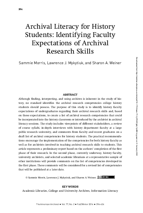 (PDF) Archival Literacy for History Students: Identifying Faculty ...