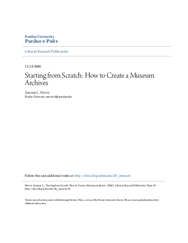 (PDF) Starting from Scratch: How to Create a Museum Archives