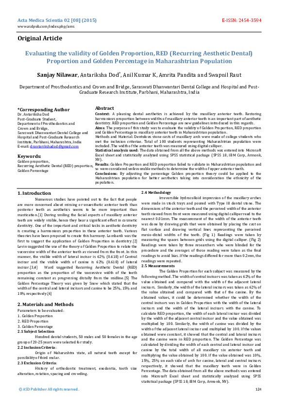 (PDF) Evaluating the validity of Golden Proportion, RED (Recurring ...